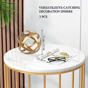 YIYA Gold Decorative Sphere Set of 3 - Metal Ball Decoration - Metal Band Decorative Ball - Metal Ball Table Decor for Living Room Bedroom Kitchen Office Coffee Table Desk