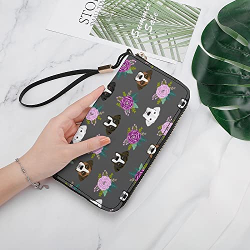 Boxer Dogs And Flower Women's Travel Wallet Zip Around Wristlet Purse Clutch Phone Handbag