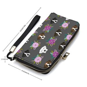 Boxer Dogs And Flower Women's Travel Wallet Zip Around Wristlet Purse Clutch Phone Handbag