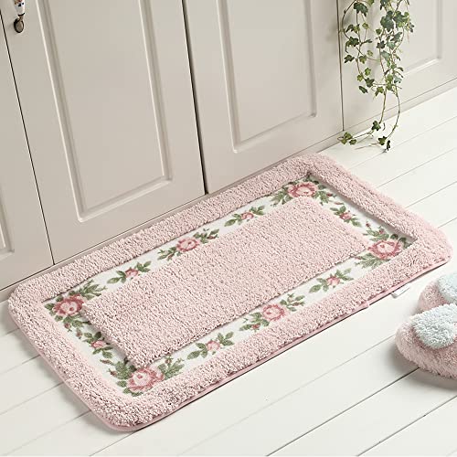 FAONIE Pretty Floral Rural Style Romantic Rose Flower Rug Shaggy Area Rugs Soft Non-Slip Doormat Floor Mat Bath Mat Bathroom Shower Rug Bedroom Living Room Carpet (Nice Pink, M)