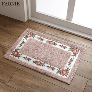 FAONIE Pretty Floral Rural Style Romantic Rose Flower Rug Shaggy Area Rugs Soft Non-Slip Doormat Floor Mat Bath Mat Bathroom Shower Rug Bedroom Living Room Carpet (Nice Pink, M)