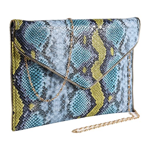 Women Fashion Snakeskin Pattern Clutch Handbag Envelope Bag Chain Shoulder Bag Evening Party Bag