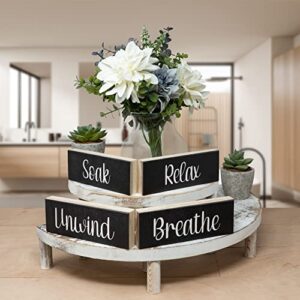 JennyGems Relax Soak Unwind Breathe Wooden Block Signs, Farmhouse Wood Sign Set, Black and White Bathroom Decor, Made in USA