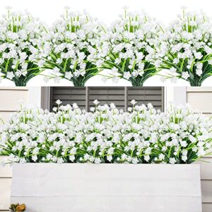 amyhomie 20 bundles artificial flowers outdoor uv resistant faux flowers no fade fake plastic plants garden porch window box decorating (pure white)