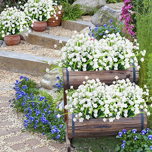 AmyHomie 20 Bundles Artificial Flowers Outdoor UV Resistant Faux Flowers No Fade Fake Plastic Plants Garden Porch Window Box Decorating (Pure White)