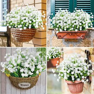 AmyHomie 20 Bundles Artificial Flowers Outdoor UV Resistant Faux Flowers No Fade Fake Plastic Plants Garden Porch Window Box Decorating (Pure White)