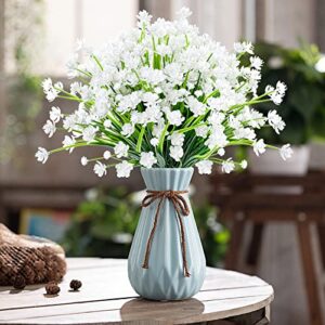 AmyHomie 20 Bundles Artificial Flowers Outdoor UV Resistant Faux Flowers No Fade Fake Plastic Plants Garden Porch Window Box Decorating (Pure White)