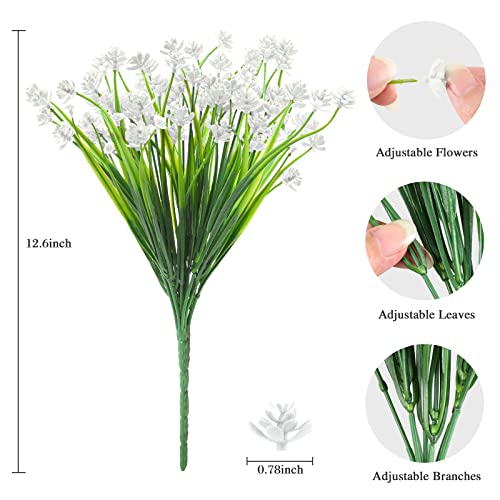 AmyHomie 20 Bundles Artificial Flowers Outdoor UV Resistant Faux Flowers No Fade Fake Plastic Plants Garden Porch Window Box Decorating (Pure White)