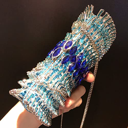 DEBIMY Womens Sparkly Crystal Evening Clutch Luxurious Rhinestone Wedding Evening Purse Bridal Prom Handbag Party Bag Sky Blue Colorful