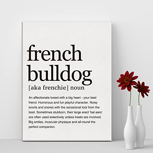 LEXSIVO French Bulldog Definition Print Canvas Wall Art Home Office Decor Modern Minimalist Painting 12x15 Canvas Frenchie Poster Framed Ready to Hang Artwork Dog Lover Gift