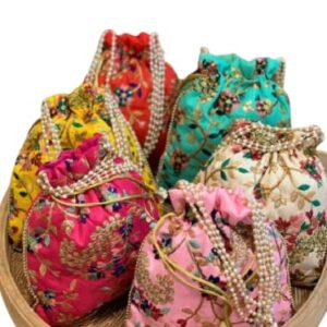 India Gift Hub Indian Handmade Women's Velvet Embroidered Drawstring Jewelry Pouch Bags | HandBags | 75 Pcs