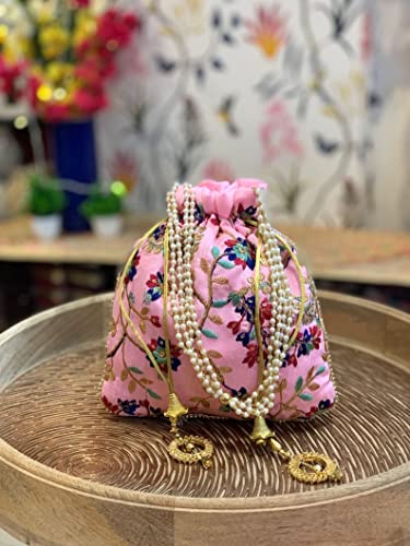 India Gift Hub Indian Handmade Women's Velvet Embroidered Drawstring Jewelry Pouch Bags | HandBags | 75 Pcs