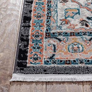 Well Woven Lycie Multi Black & Pink Vintage Oriental Distressed Medallion Pattern Boho Area Rug (9'8" x 13')