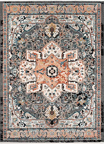 Well Woven Lycie Multi Black & Pink Vintage Oriental Distressed Medallion Pattern Boho Area Rug (9'8" x 13')