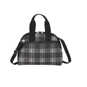 LeSportsac Pearl Plaid York Satchel Convertible Crossbody + Top Handle Handbag, Style 3561/Color E570, Sophisticated Modern Plaid - Black, Slate Grey & Ivory Pearl