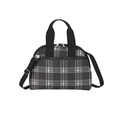 LeSportsac Pearl Plaid York Satchel Convertible Crossbody + Top Handle Handbag, Style 3561/Color E570, Sophisticated Modern Plaid - Black, Slate Grey & Ivory Pearl