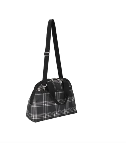 LeSportsac Pearl Plaid York Satchel Convertible Crossbody + Top Handle Handbag, Style 3561/Color E570, Sophisticated Modern Plaid - Black, Slate Grey & Ivory Pearl