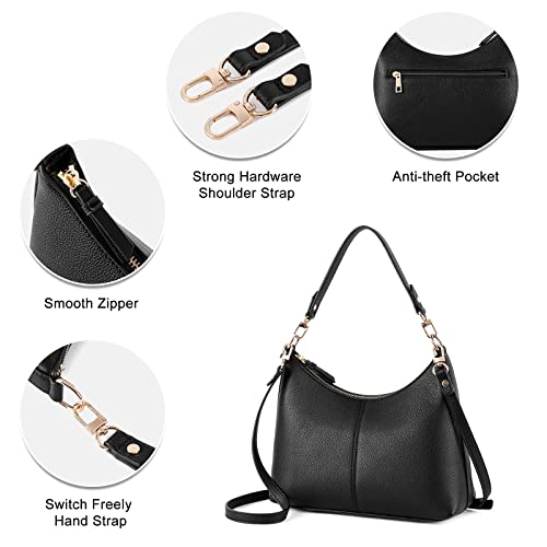 Keyli Womens Shoulder Handbags Christmas Gifts WaterProof PU Leather Small Crossbody Bags for Women Cute Stylish Cluth Purse Wallet Removable Straps Tote Bag Satchels TOP Handle-bags with Zipper Black