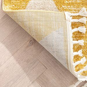 Well Woven Tango Yellow Geometric Triangle Pattern Stain-Resistant Area Rug (6'7" x 9'3")