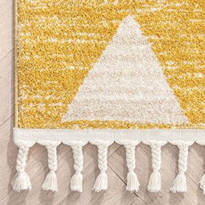 Well Woven Tango Yellow Geometric Triangle Pattern Stain-Resistant Area Rug (6'7" x 9'3")