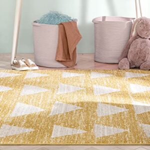 Well Woven Tango Yellow Geometric Triangle Pattern Stain-Resistant Area Rug (6'7" x 9'3")