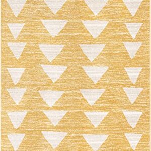 Well Woven Tango Yellow Geometric Triangle Pattern Stain-Resistant Area Rug (6'7" x 9'3")