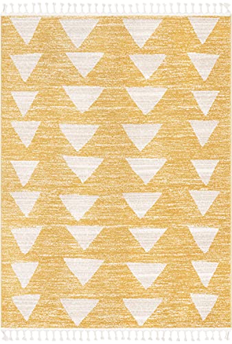 Well Woven Tango Yellow Geometric Triangle Pattern Stain-Resistant Area Rug (6'7" x 9'3")