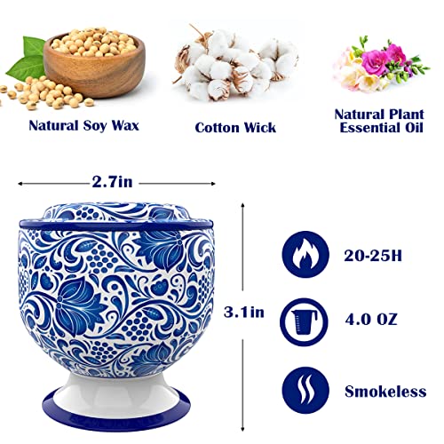 4 Pack Scented Candles, 4oz Soy Wax Portable Tin Candle with Blue and White Pattern, Candle Gift Set for Christmas Thanksgiving and Housewarming