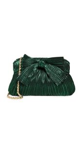 loeffler randall women’s mini pleated frame clutch with bow, emerald, green, metallic, one size