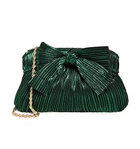 Loeffler Randall Women's Mini Pleated Frame Clutch with Bow, Emerald, Green, Metallic, One Size