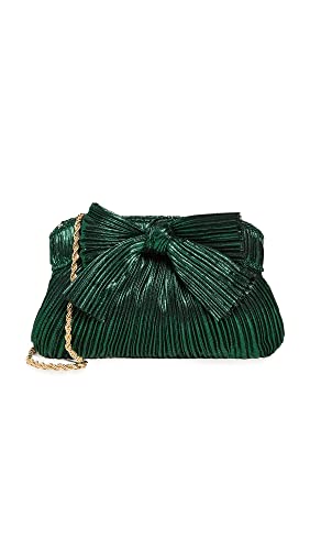 Loeffler Randall Women's Mini Pleated Frame Clutch with Bow, Emerald, Green, Metallic, One Size