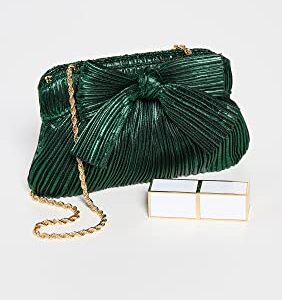 Loeffler Randall Women's Mini Pleated Frame Clutch with Bow, Emerald, Green, Metallic, One Size