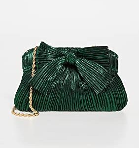 Loeffler Randall Women's Mini Pleated Frame Clutch with Bow, Emerald, Green, Metallic, One Size