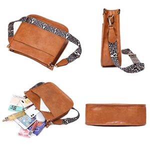 Baolab Leopard Strap Crossbody Shoulder Bag for Women Ladies Causal Satchel Hobo Bag Messenger Bag Vegan PU Leather (Brown)