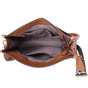 Baolab Leopard Strap Crossbody Shoulder Bag for Women Ladies Causal Satchel Hobo Bag Messenger Bag Vegan PU Leather (Brown)