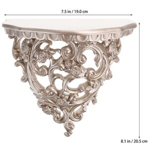 YARNOW Floating Wall Shelf, 1PC Resin Wall Mounted Decorative Wall Organizer Retro Hollow Flower Carving Decorative Storage Design for Living Room Bathroom Bedroom Gifts (Champagne Gold)