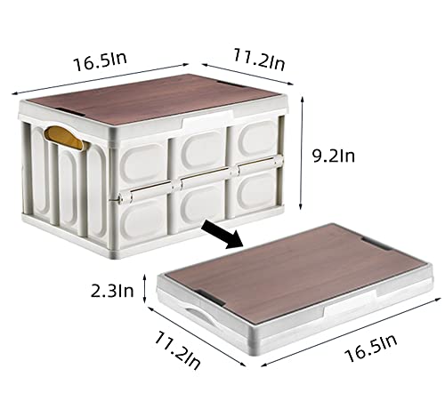 Josphlies Folding Storage Bins with Wood Lid,Collapsible Closet Organizers and Storage Container,Multifunction Plastic Storage Box for Camping,College Dorm Room Essentials,Office,Outdoor,Indoor (30L)