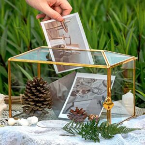 elainestore wedding card box with lock for reception, clear gold card box, graduation card box, 12.6 x 5.9 x 9 large card gift box for party, house shape geometric terrarium box