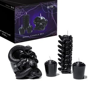 skull candles 4 pack – skeleton snake, spine & black bones candle, skulls candle, magic skulls candlestick spooky gothic emo decor, home & bar decoration – large creepy satanic – by gute