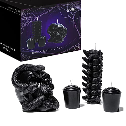 Skull Candles 4 Pack - Skeleton Snake, Spine & Black Bones Candle, Skulls Candle, Magic Skulls Candlestick Spooky Gothic Emo Decor, Home & Bar Decoration - Large Creepy Satanic - by Gute