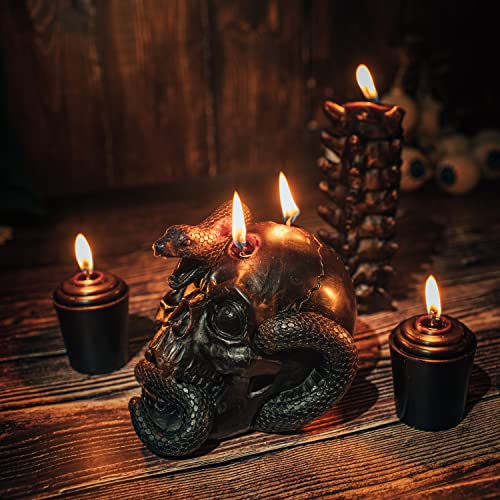 Skull Candles 4 Pack - Skeleton Snake, Spine & Black Bones Candle, Skulls Candle, Magic Skulls Candlestick Spooky Gothic Emo Decor, Home & Bar Decoration - Large Creepy Satanic - by Gute