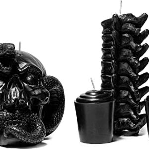 Skull Candles 4 Pack - Skeleton Snake, Spine & Black Bones Candle, Skulls Candle, Magic Skulls Candlestick Spooky Gothic Emo Decor, Home & Bar Decoration - Large Creepy Satanic - by Gute