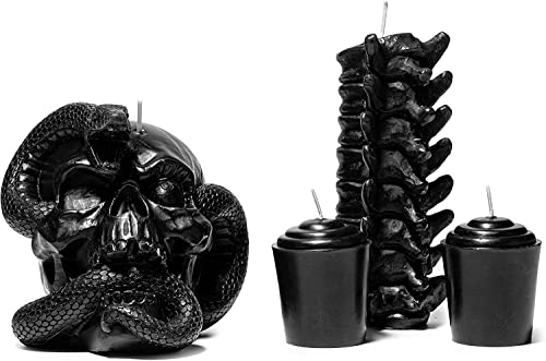 Skull Candles 4 Pack - Skeleton Snake, Spine & Black Bones Candle, Skulls Candle, Magic Skulls Candlestick Spooky Gothic Emo Decor, Home & Bar Decoration - Large Creepy Satanic - by Gute