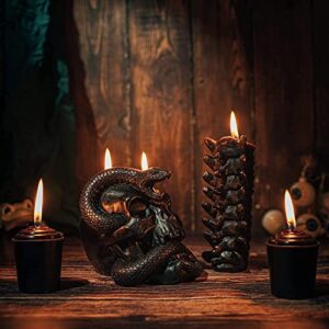 Skull Candles 4 Pack - Skeleton Snake, Spine & Black Bones Candle, Skulls Candle, Magic Skulls Candlestick Spooky Gothic Emo Decor, Home & Bar Decoration - Large Creepy Satanic - by Gute