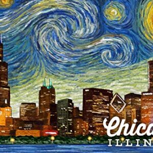 Chicago, Illinois, Starry Night (16x24 Gallery Quality Metal Art, Aluminum Decor)