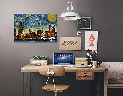 Chicago, Illinois, Starry Night (16x24 Gallery Quality Metal Art, Aluminum Decor)