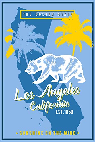 Los Angeles, California, State Outline, Urban Traveler, Blue and Yellow (24x36 Gallery Quality Metal Art, Aluminum Decor)