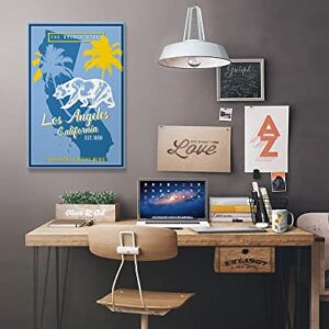 Los Angeles, California, State Outline, Urban Traveler, Blue and Yellow (24x36 Gallery Quality Metal Art, Aluminum Decor)