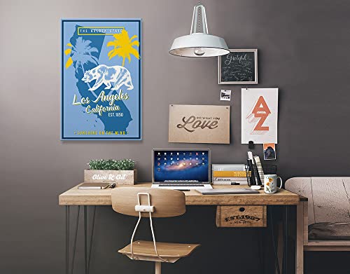 Los Angeles, California, State Outline, Urban Traveler, Blue and Yellow (24x36 Gallery Quality Metal Art, Aluminum Decor)