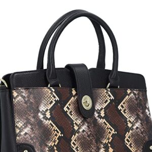 Shop LC Women Black & Brown Snake Skin Print Leather Convertible Tote Bag with Zipper Closure Detachable Strap Handbag